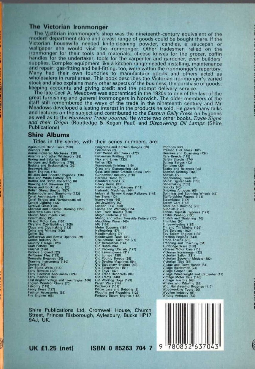Cecil A. Meadows THE VICTORIAN IRONMONGER book cover scans
